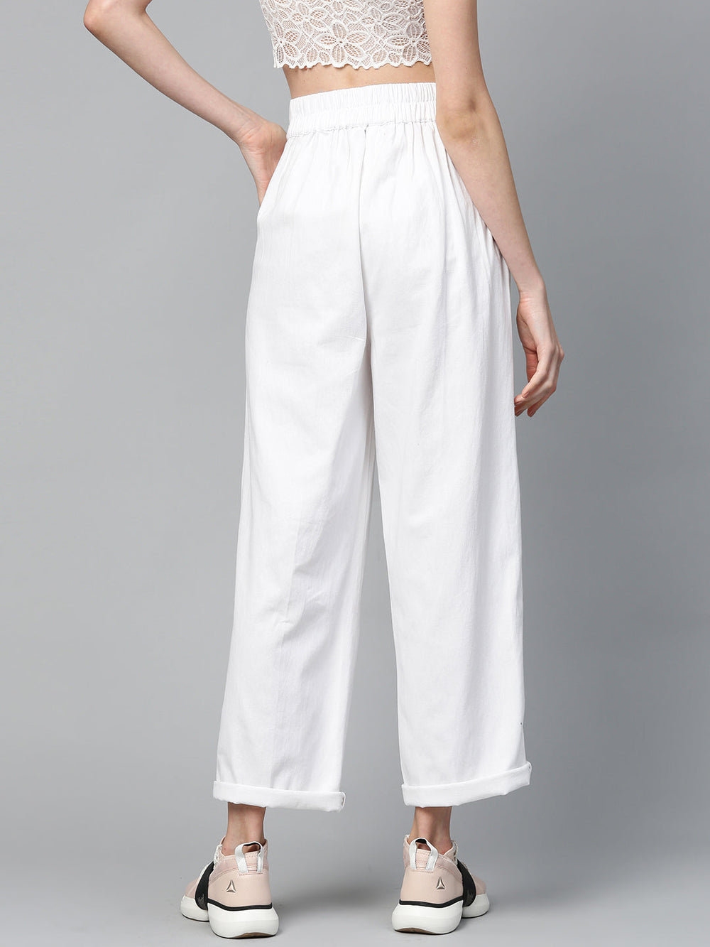 Buy Women White Regular Fit Solid Twill Parallel Trousers - Trousers ...