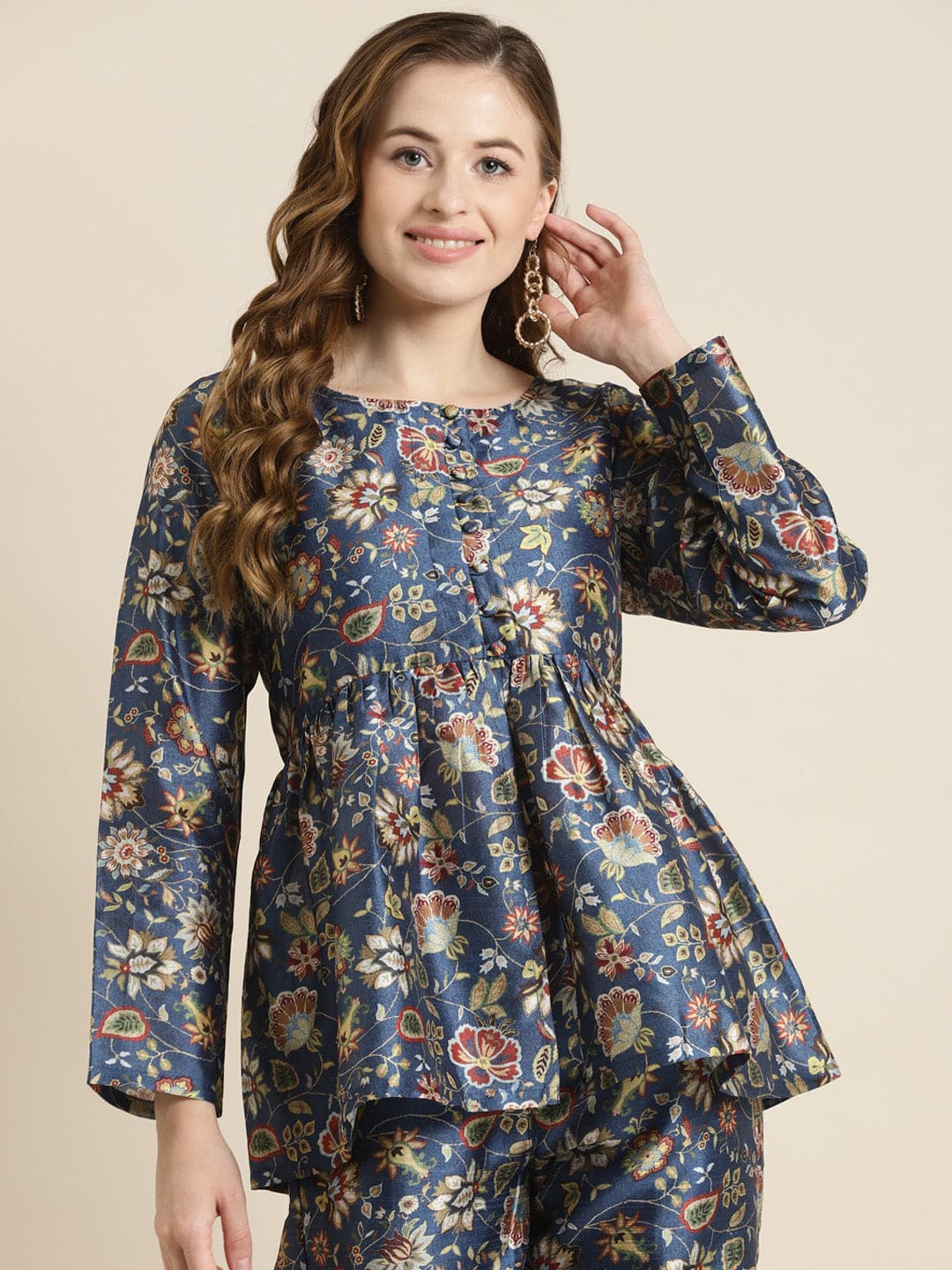 Buy Navy Floral Front Button Top Online At Best Price - Sassafras.in